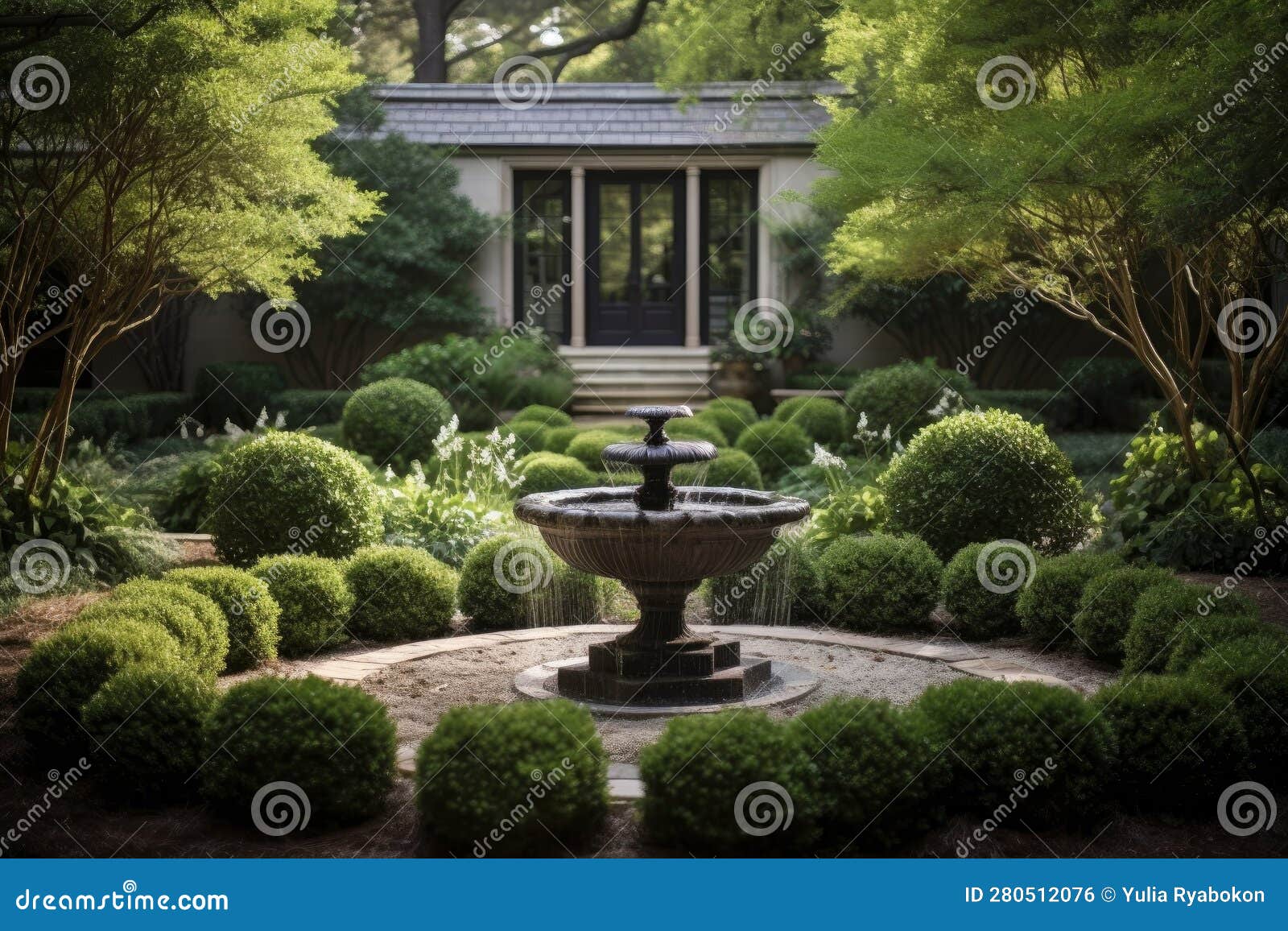 Fountain Paths Bushes House. Generate Ai Stock Illustration ...