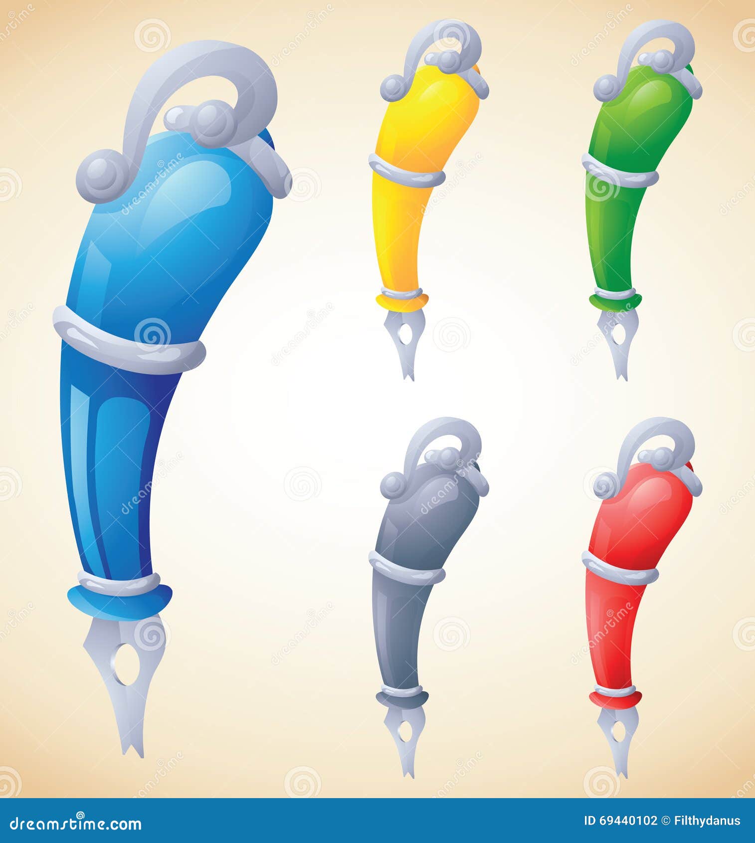 Fountain Pen Cartoon Icon Set Stock Vector - Illustration of stationery ...