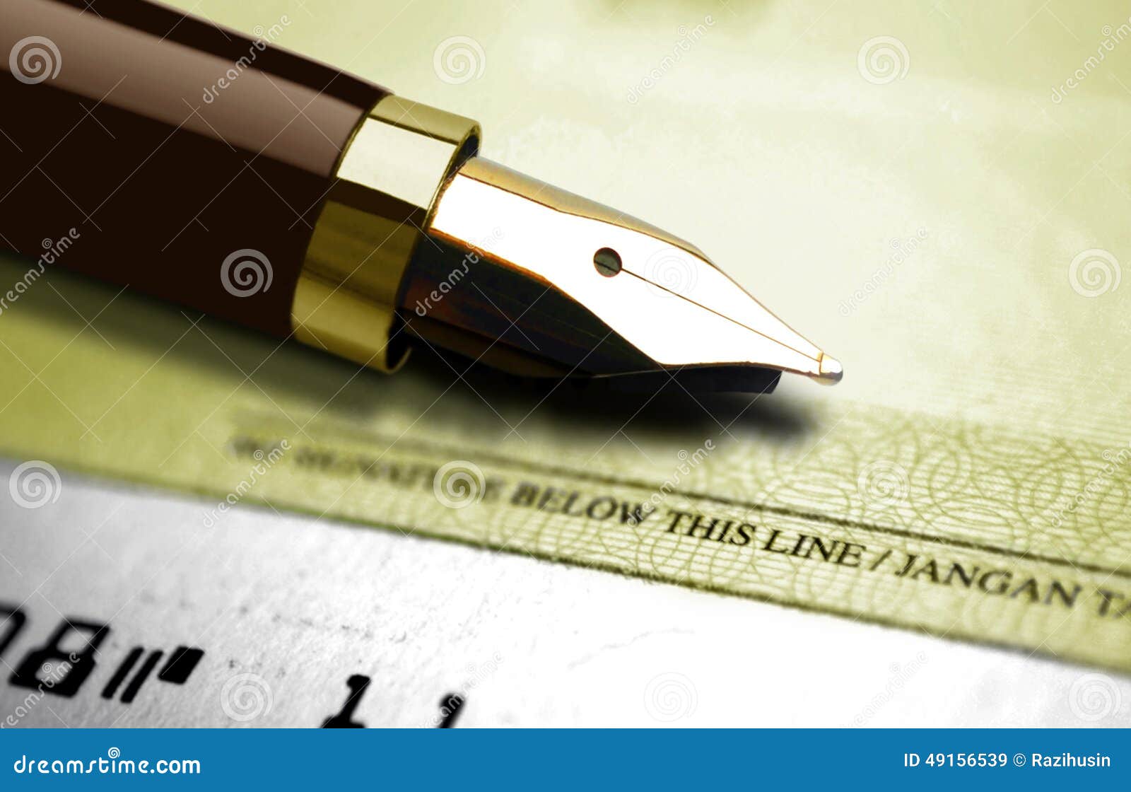 Fountain pen and cheque stock image. Image of check, golden - 49156539