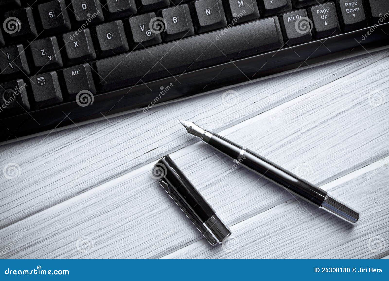 Fountain Pen and Computer Keyboard Stock Photo - Image of object, desk ...