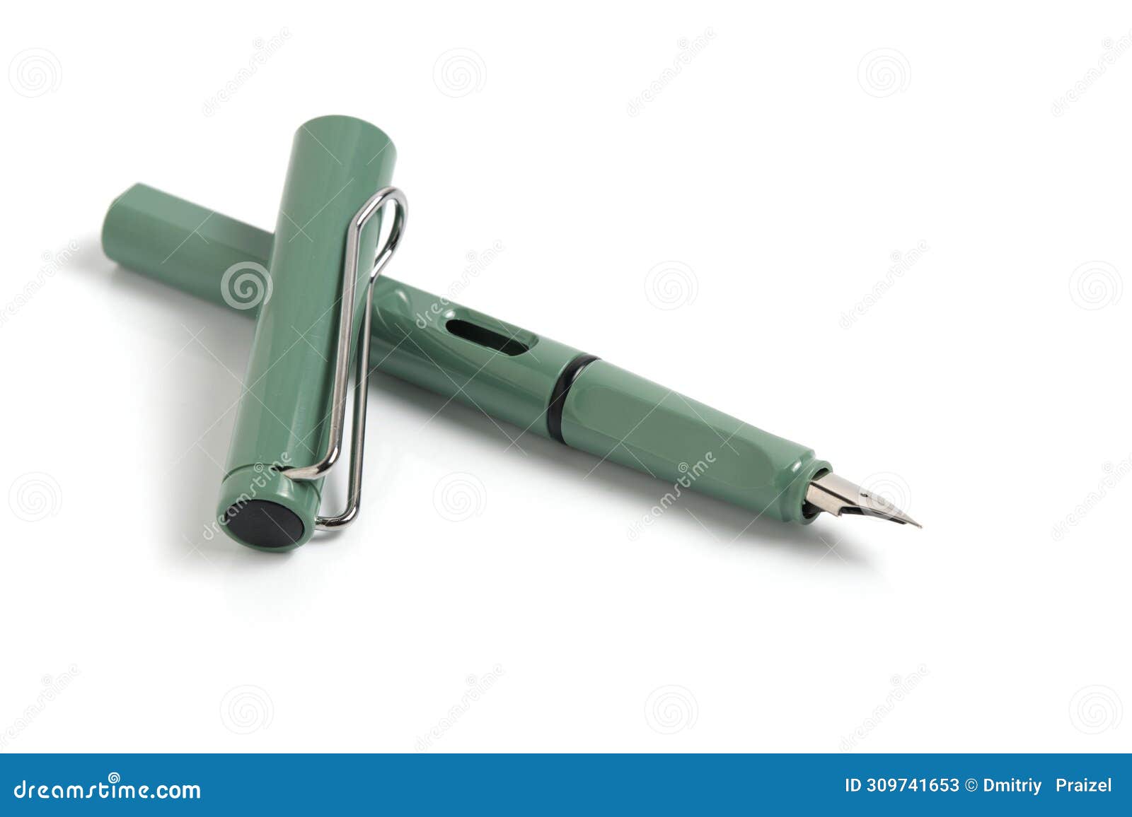 Fountain Pen is Green on White Background. Stock Image - Image of ...