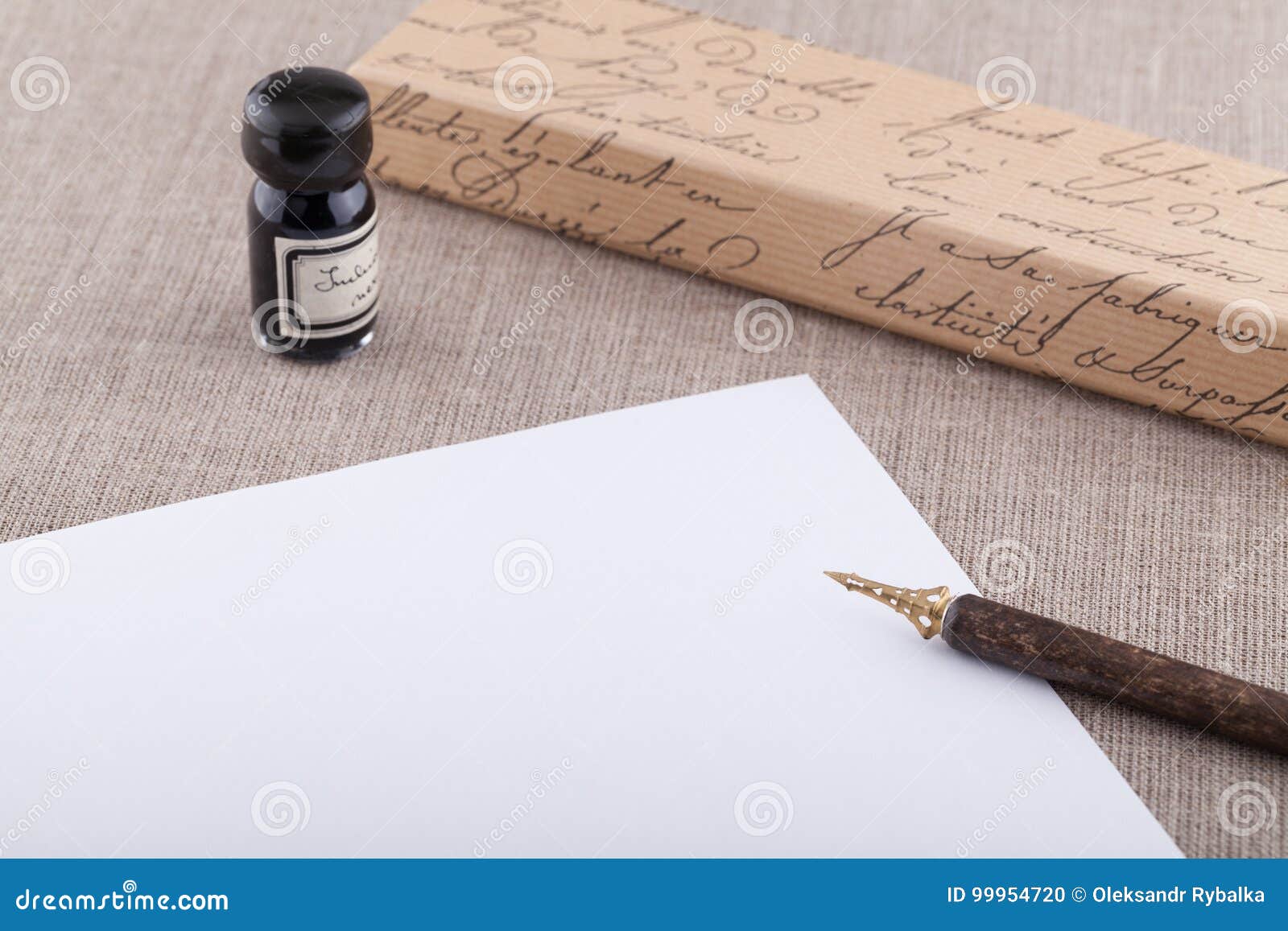 Fountain Pen and Ink Set with White Sheet Stock Photo - Image of blank ...