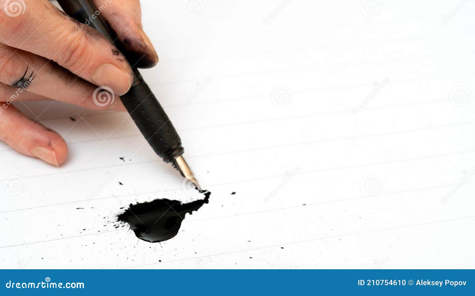 Fountain Pen in Ink-stained Hands Stock Photo - Image of patch, desk ...