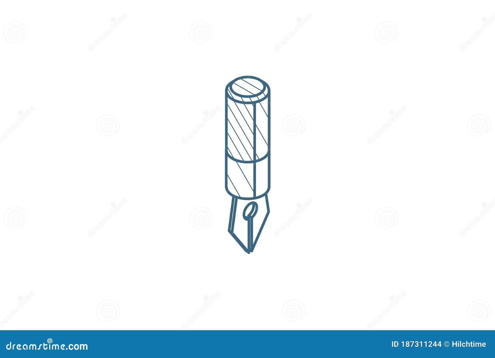 Fountain Pen Isometric Icon. 3d Line Art Technical Drawing. Editable ...
