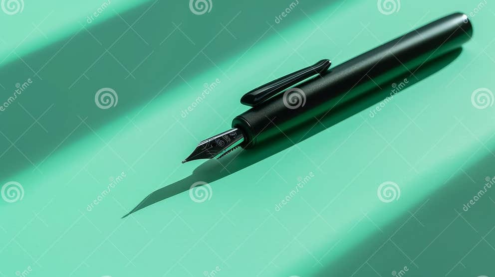 Fountain Pen on a Mint Green Surface with Sharp Shadows Stock Image ...