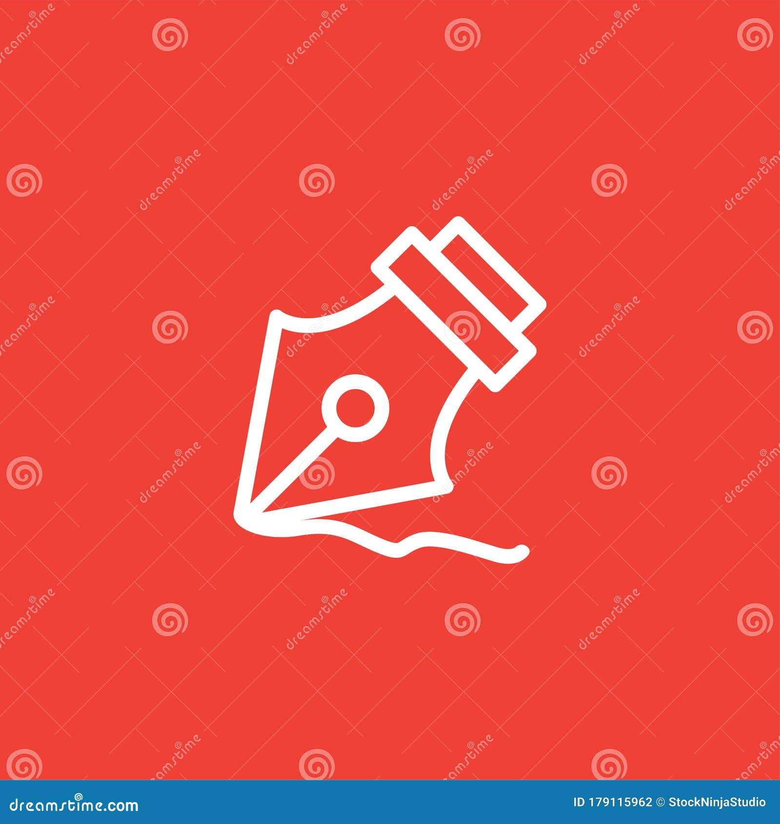 Fountain Pen Nib Line Icon on Red Background. Red Flat Style Vector ...
