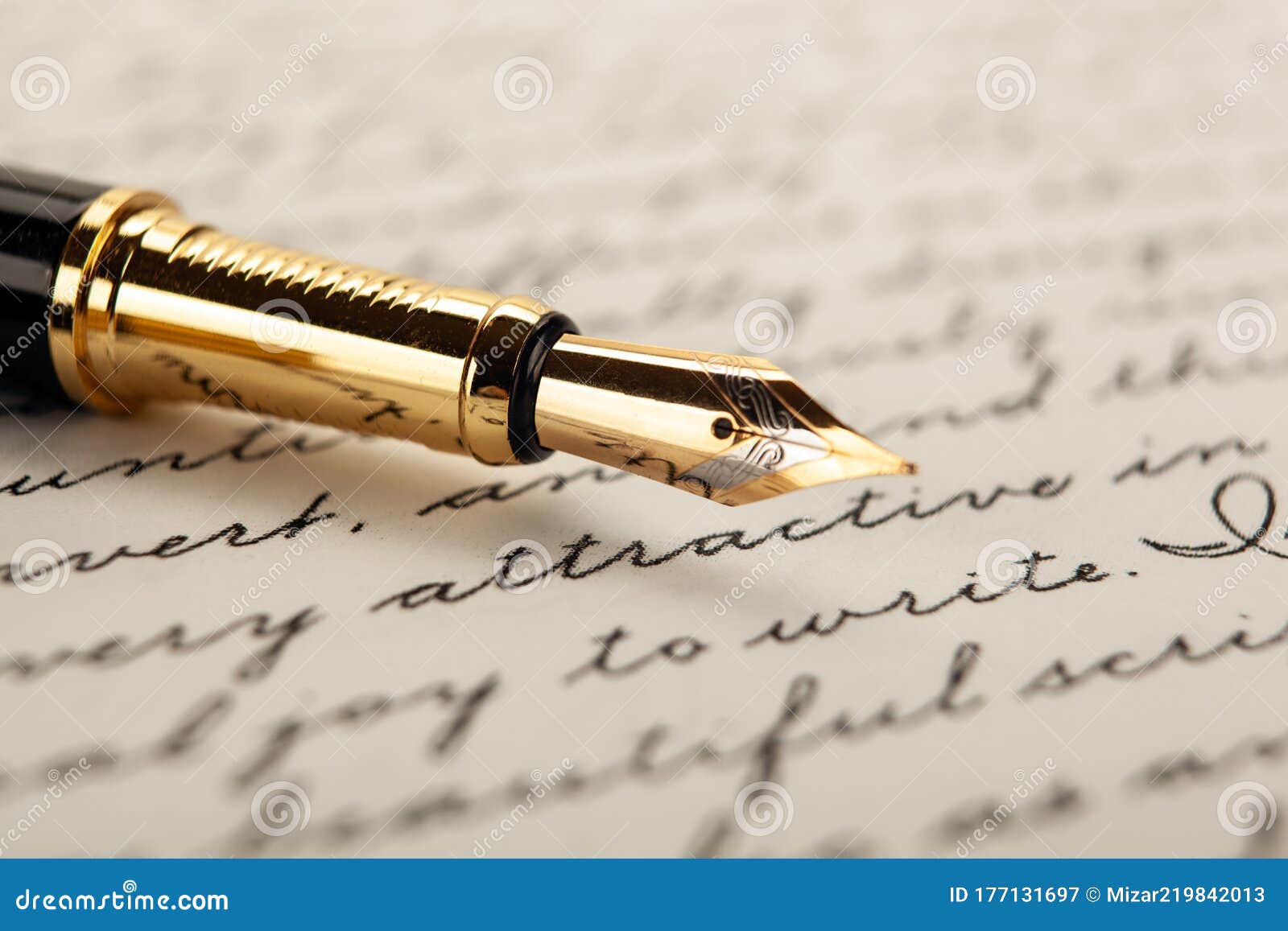 Fountain Pen on Paper with Ink Text on the Paper Stock Image - Image of ...