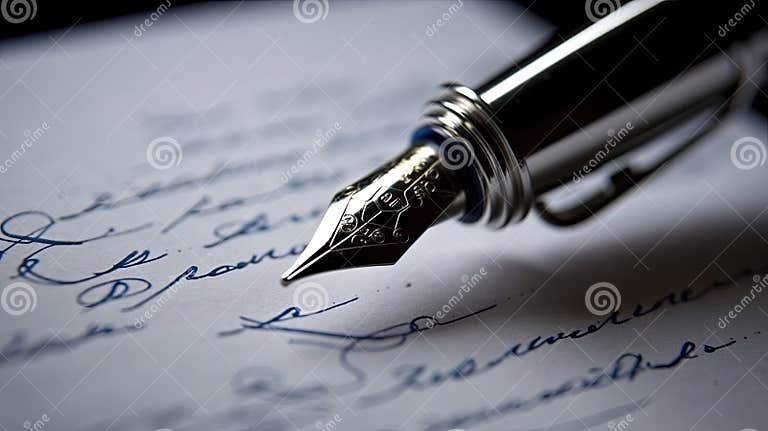 A Fountain Pen Resting on Handwritten Document. Generative Ai Stock ...
