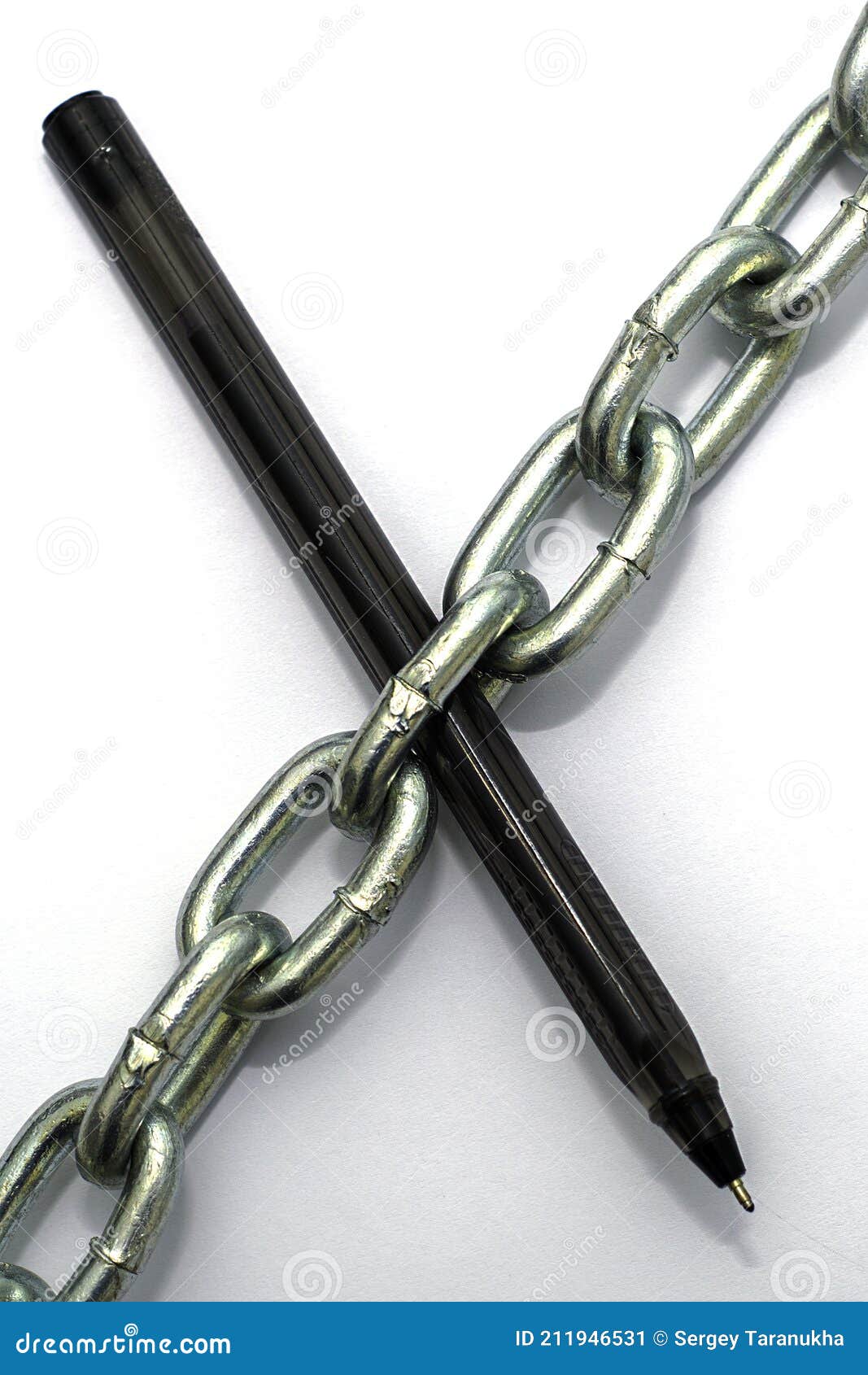 A Fountain Pen Stuck in a Chain on Sheets of White Paper the Concept of ...