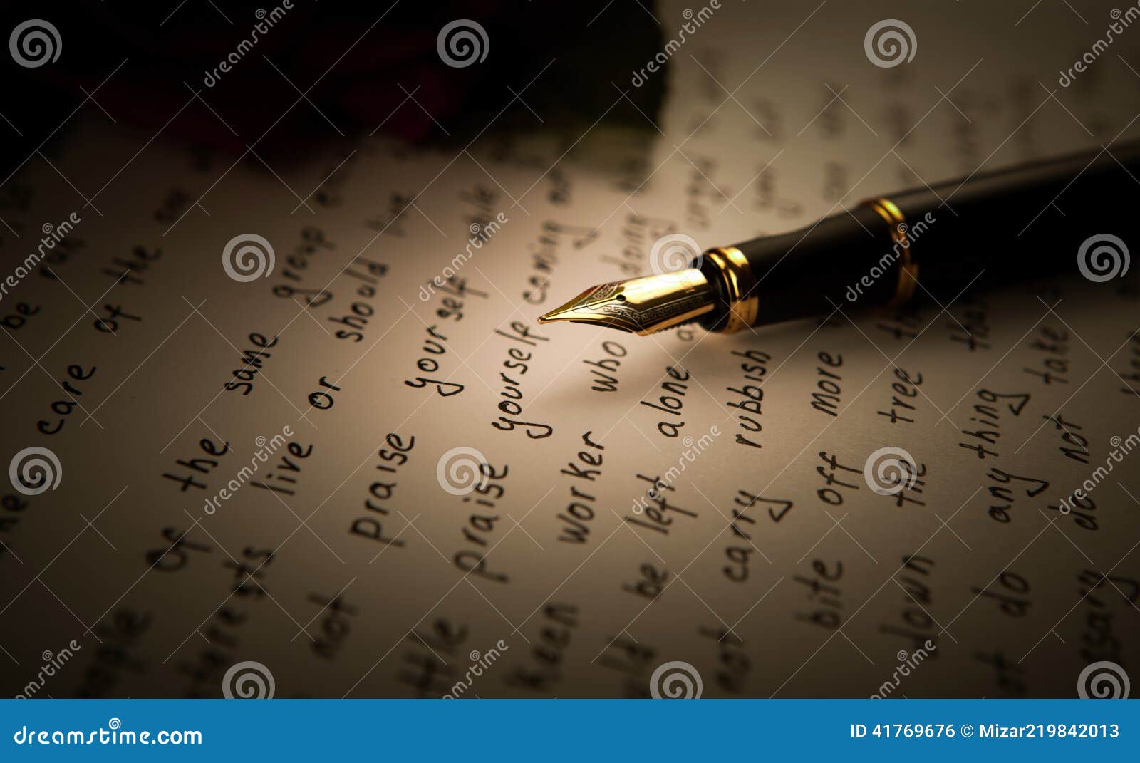 Fountain Pen on Text Sheet Paper with Rose Stock Photo - Image of text ...