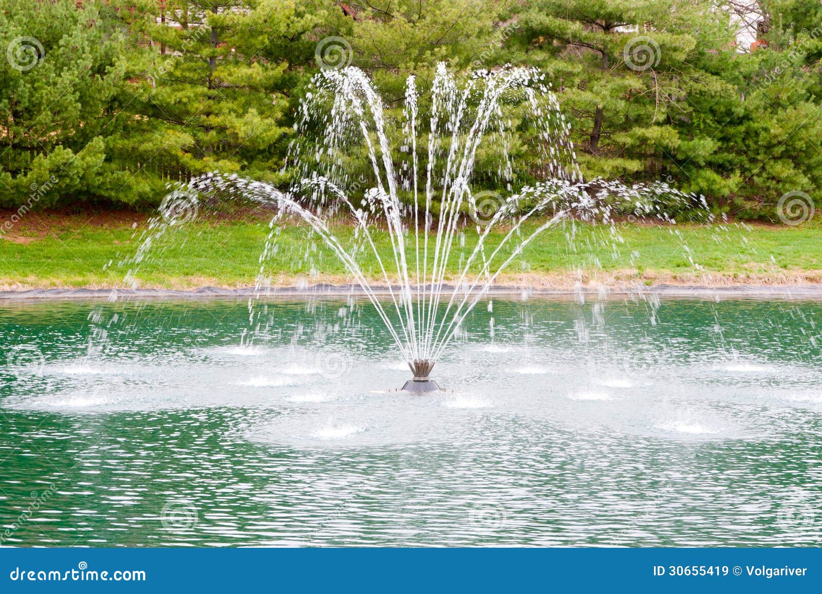 Fountain in pond stock image. Image of outside, park - 30655419