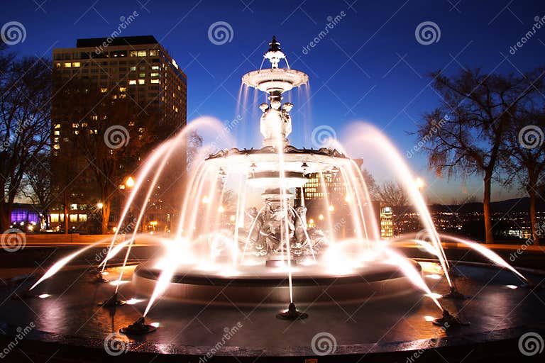 Fountain in Quebec City stock photo. Image of evening - 9338132