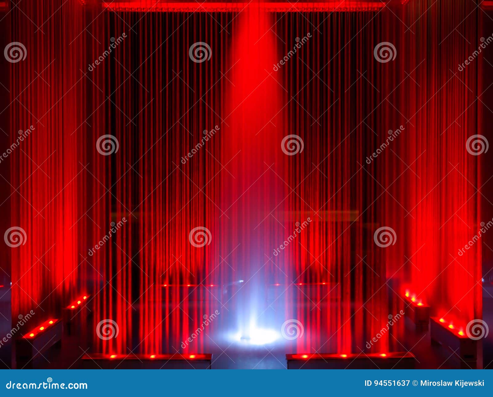 Fountain, Red Illuminated Flowing Water by Night, Abstract As ...