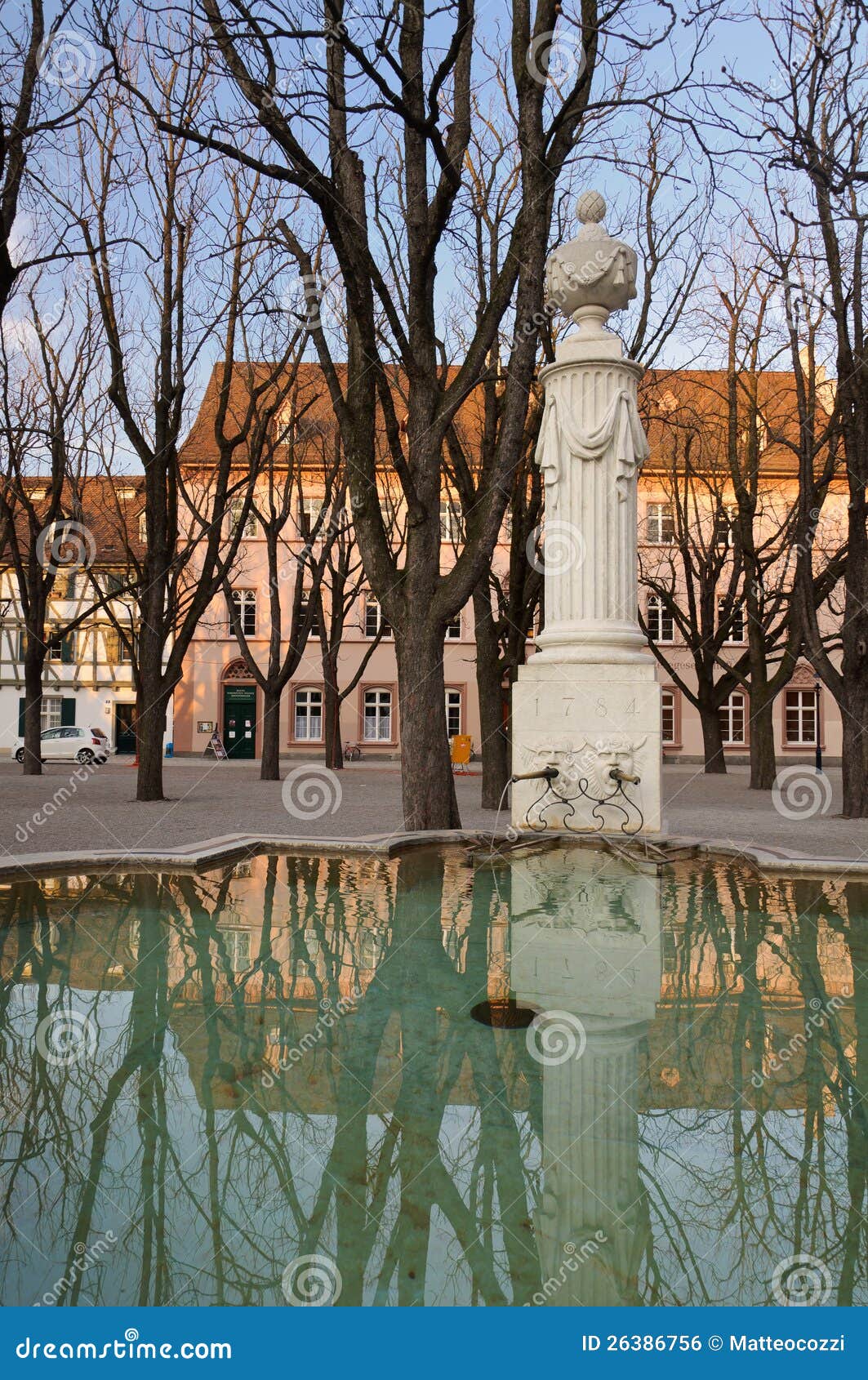 Fountain reflection stock photo. Image of city, basle - 26386756