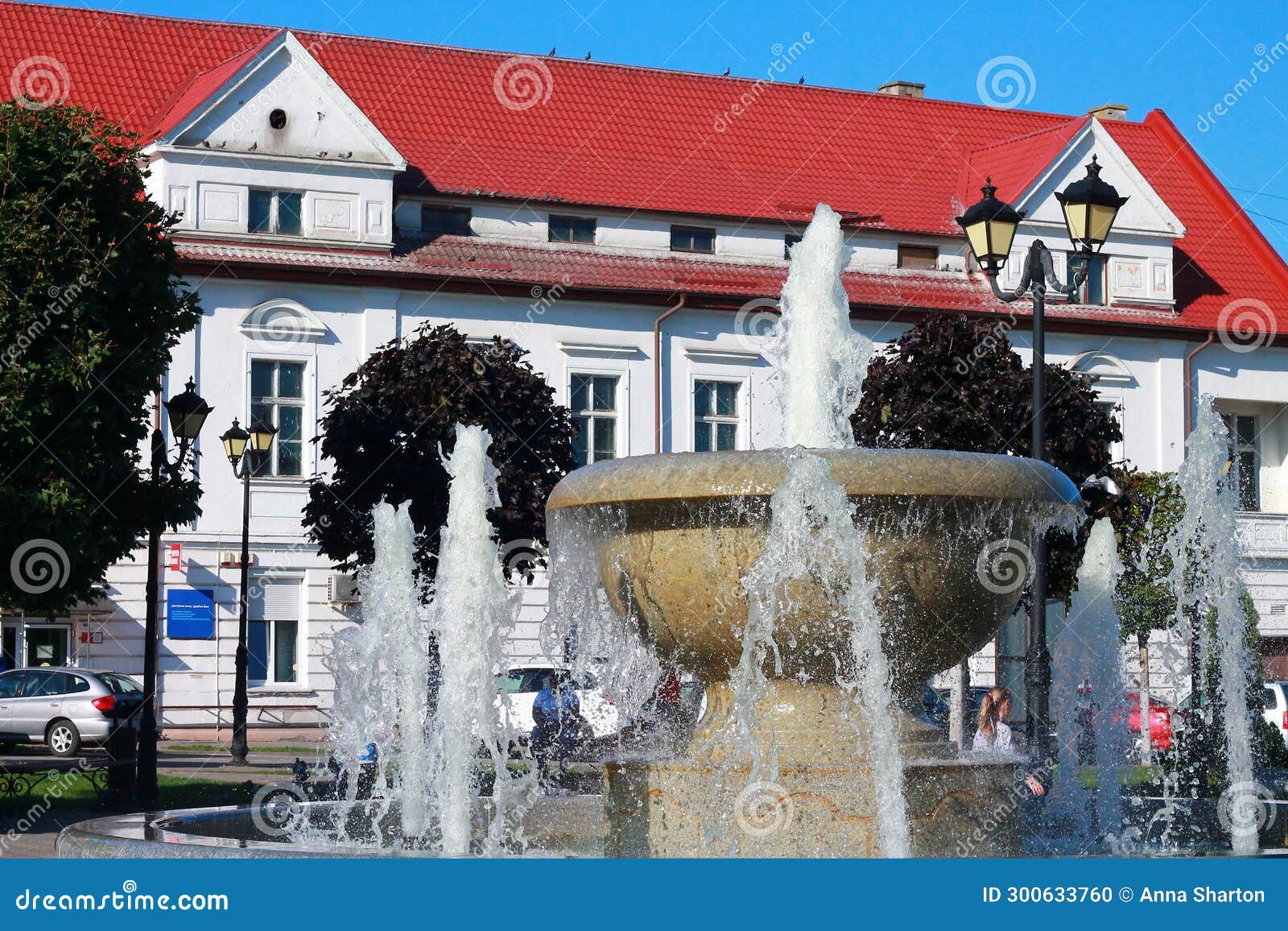 Fountain in a Small Town Square Stock Photo - Image of downtown ...