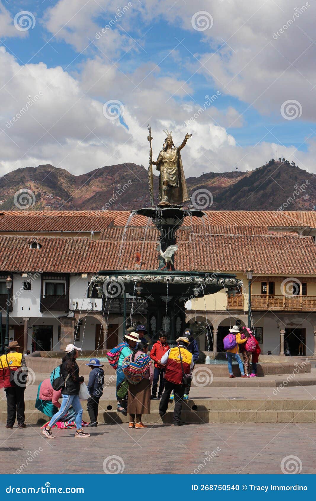 A Fountain with a Statue of the Inca King Pachacutec in the Main Square ...