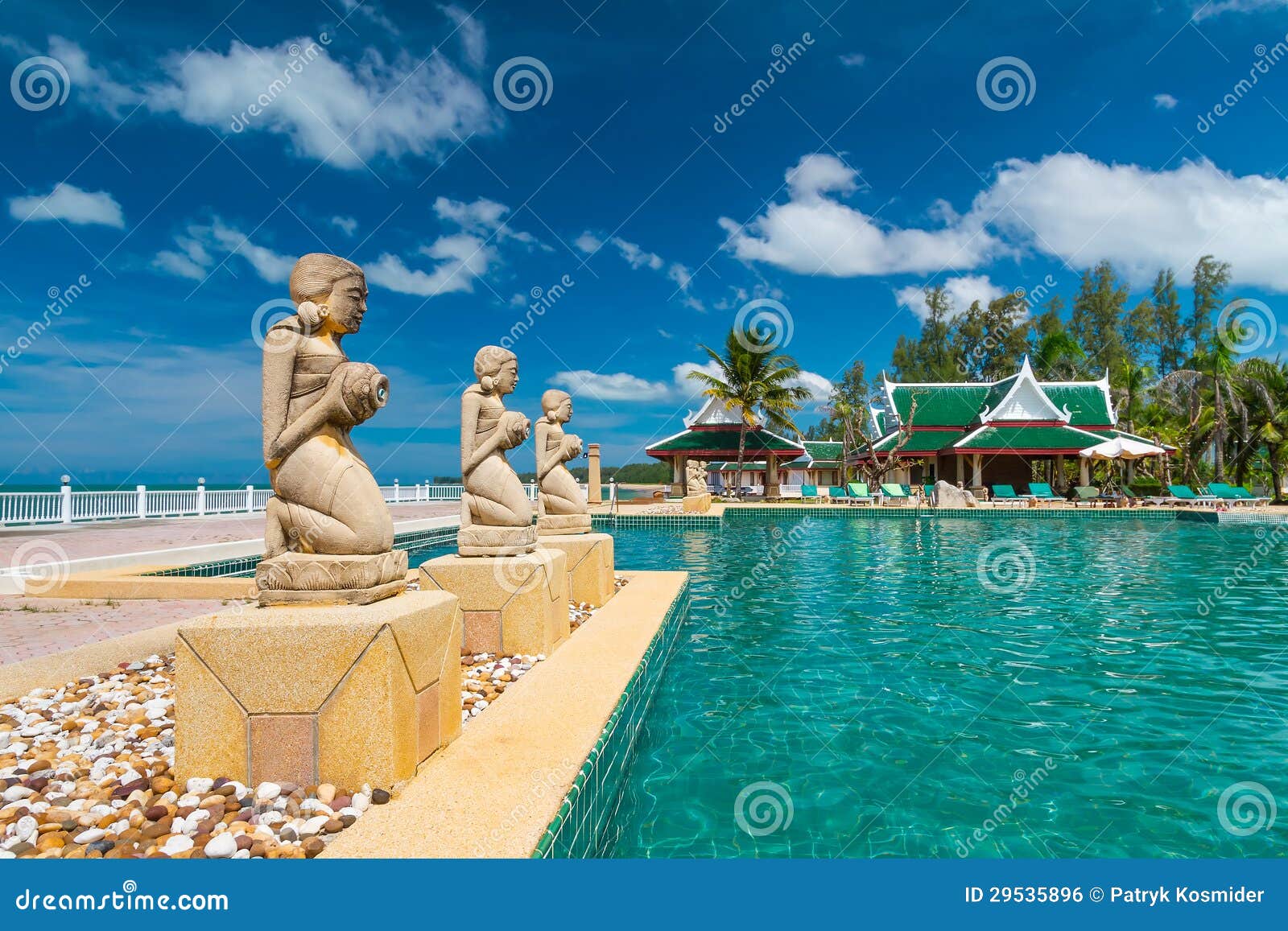 Fountain Statues at the Tropical Swimming Pool Stock Photo - Image of ...