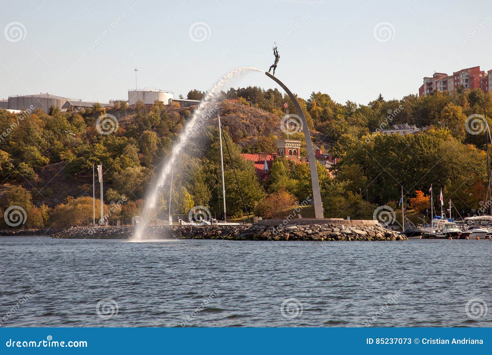 Fountain on Stockholm`s Harbour, Sweden Stock Image - Image of hall ...