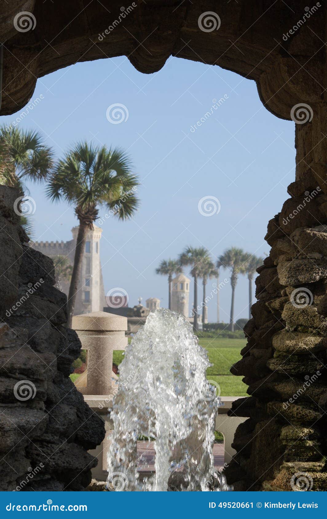 Fountain in Stone Casing with Daytona Beach, Florida in Background ...
