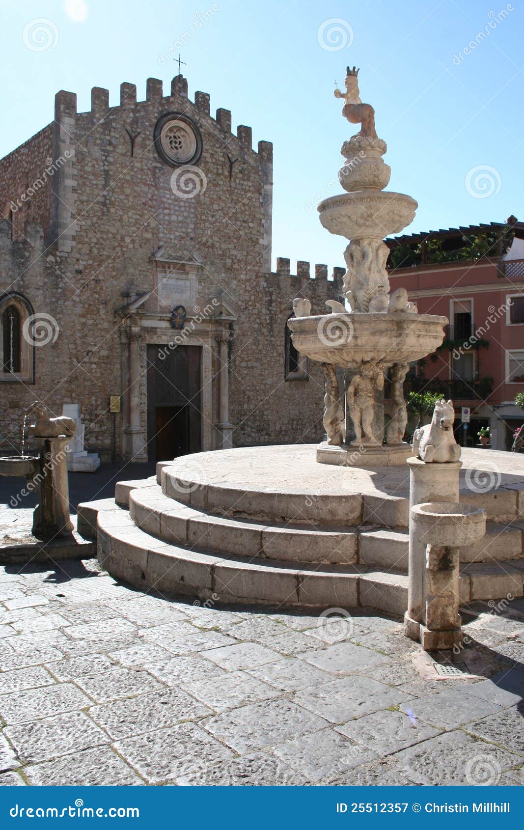 Fountain in Taormina Main Square Stock Image - Image of detail ...