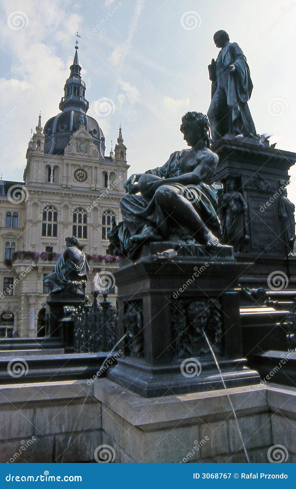 Fountain and Town Hall in Graz Stock Image - Image of fountain, dome ...