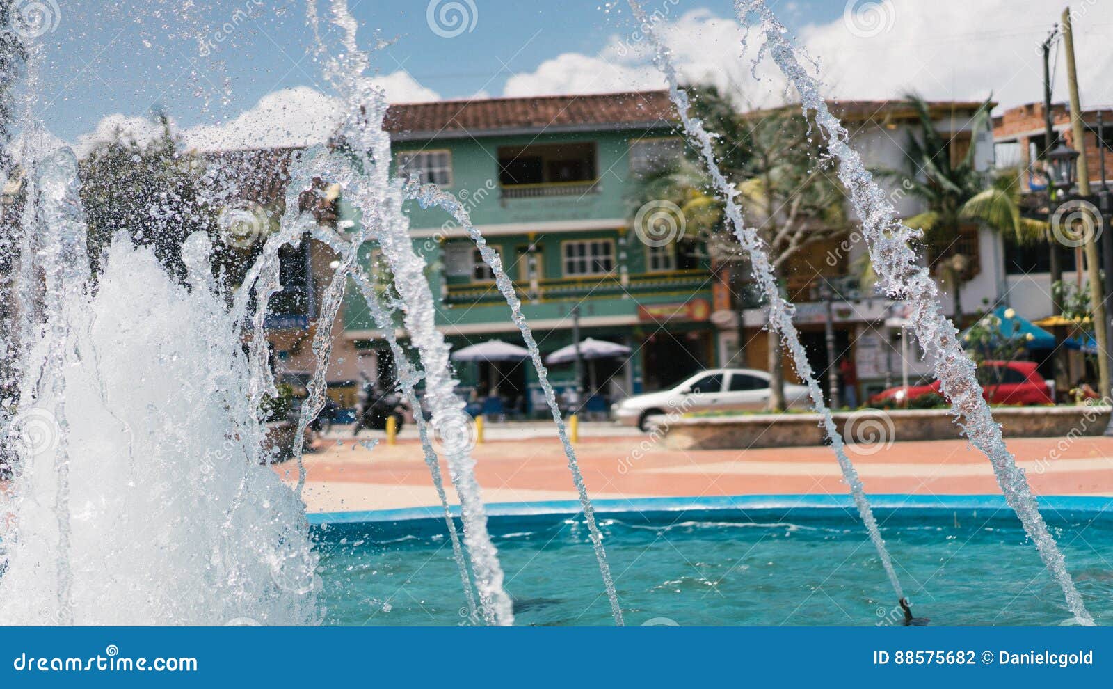 Fountain in a town square stock photo. Image of luxury - 88575682