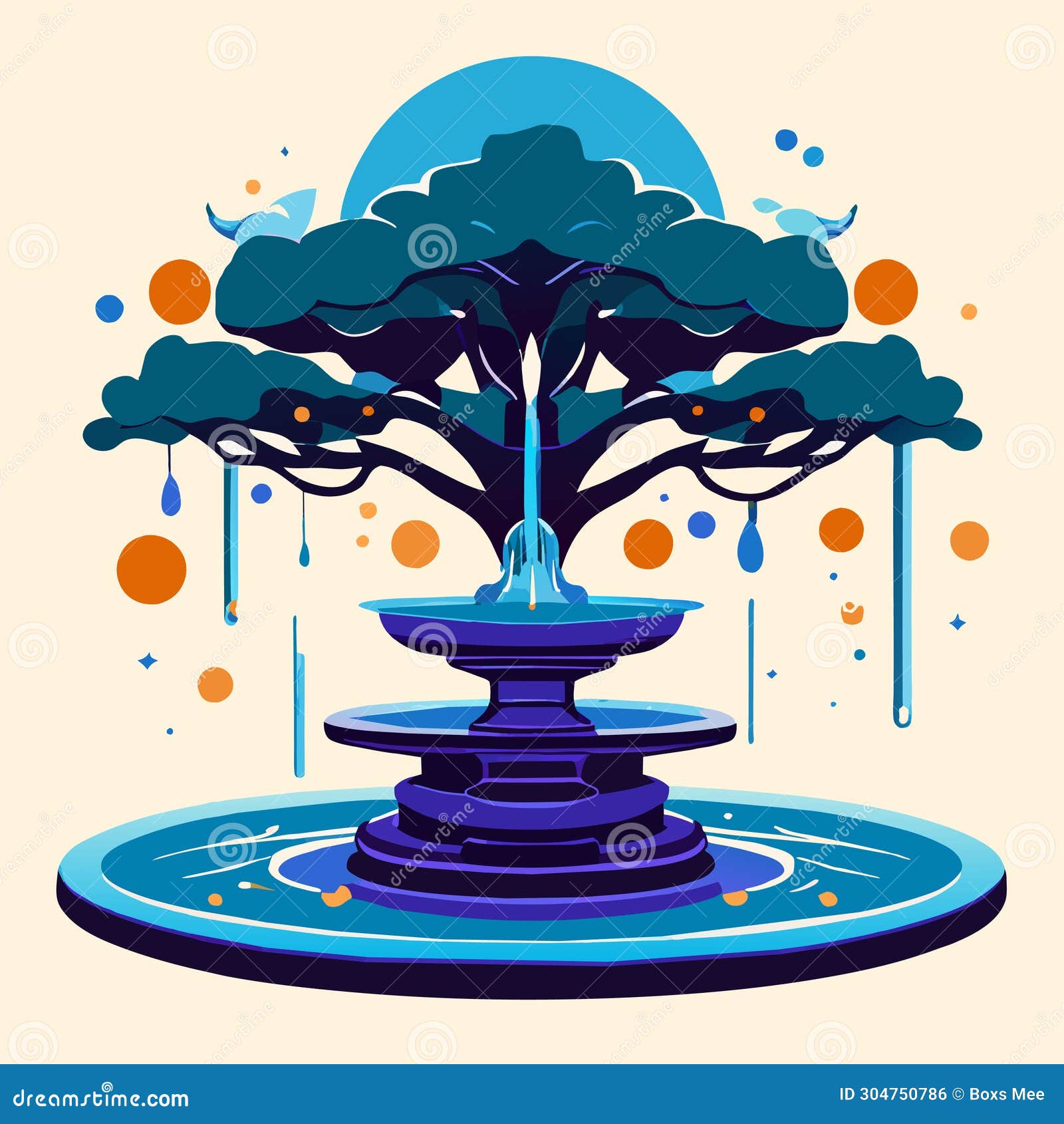 Fountain and Tree in the Park. Vector Illustration in Flat Style ...
