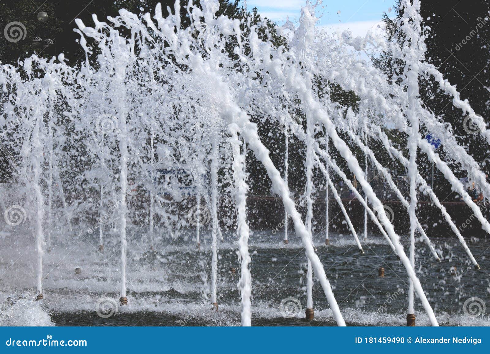 Fountain Water Streams Dynamic Motion Stock Photo - Image of splashing ...