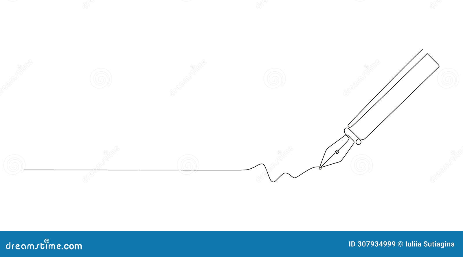 Fountain Write, One Continuous Line Drawing. Writing of Feather Thin ...