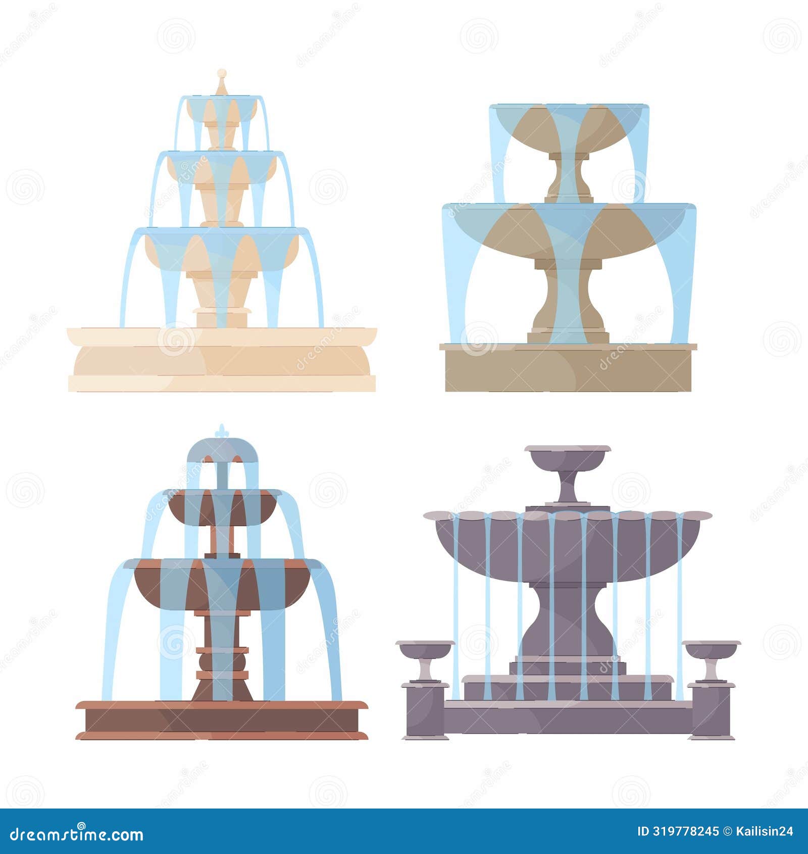 Fountains. A Set Of Illustrations Of Fountain Designs In Different ...