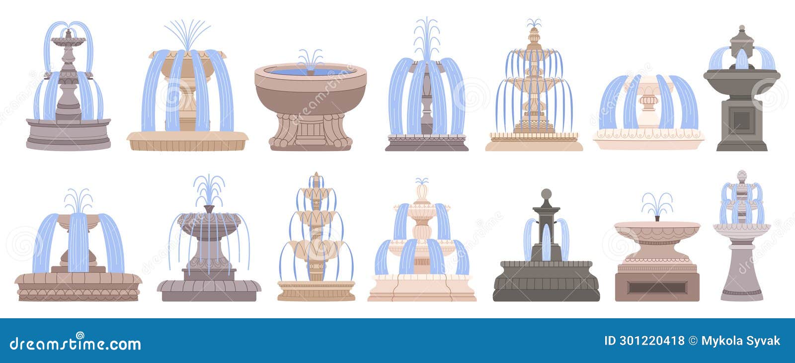 Fountains Vector Collection, Exquisite Array of Ornate Water Features ...