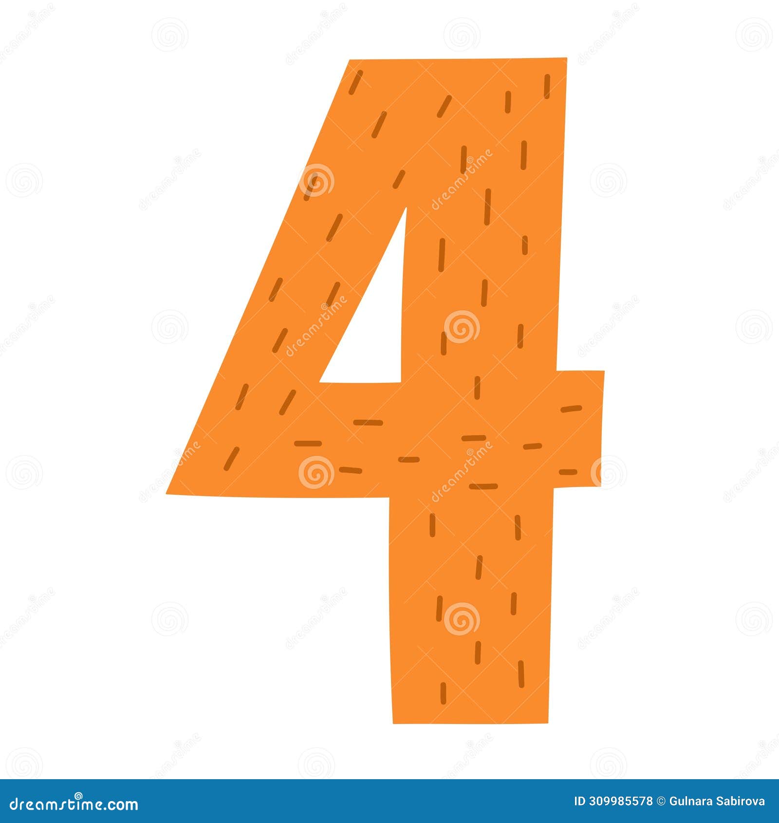 Doodle Number Four Symbol for Kids. Leaning Numbers for Preschool Stock ...