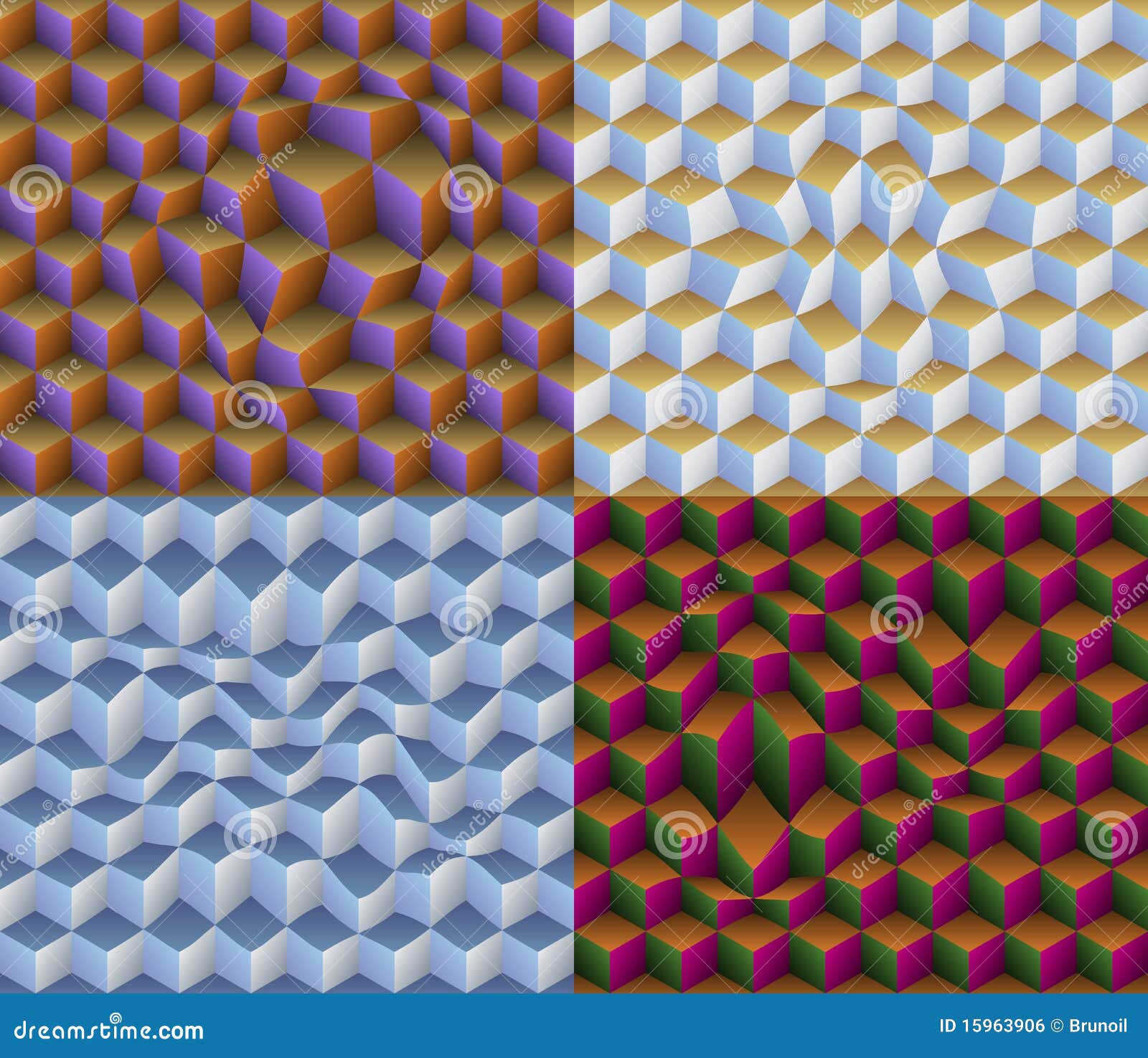 Four 3D Distorted Cubes Seamless Patterns Stock Vector - Illustration ...