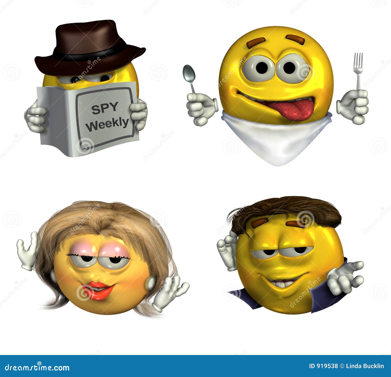 Four 3D Emoticons - with Clipping Path Stock Illustration ...