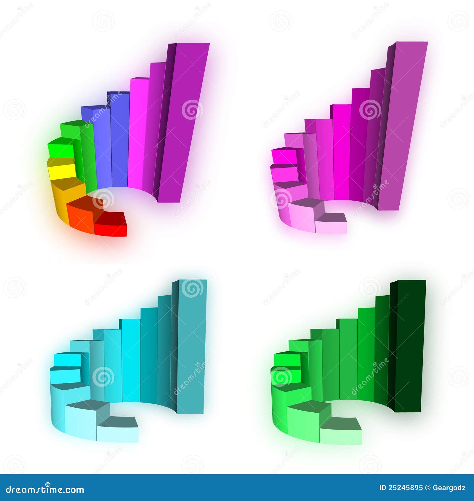 Four 3D Growth bar graph stock illustration. Illustration of measure ...