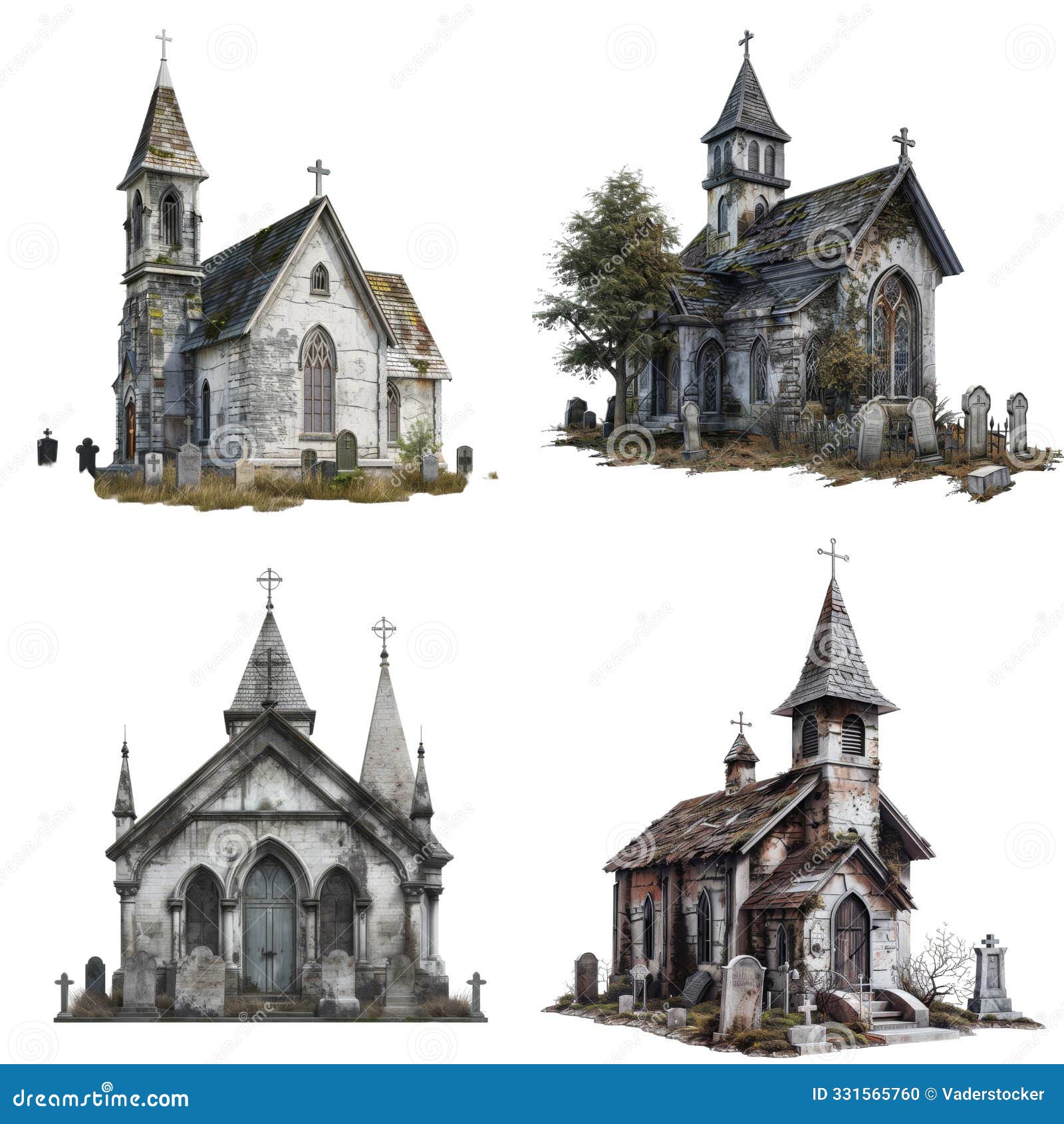Four Abandoned Churches With Graveyards Stock Photo | CartoonDealer.com ...