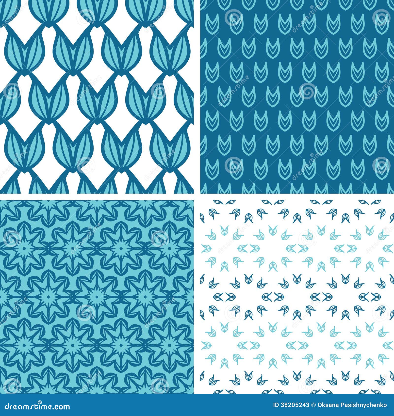 Four Abstract Blue Tulip Shapes Seamless Patterns Stock Vector ...
