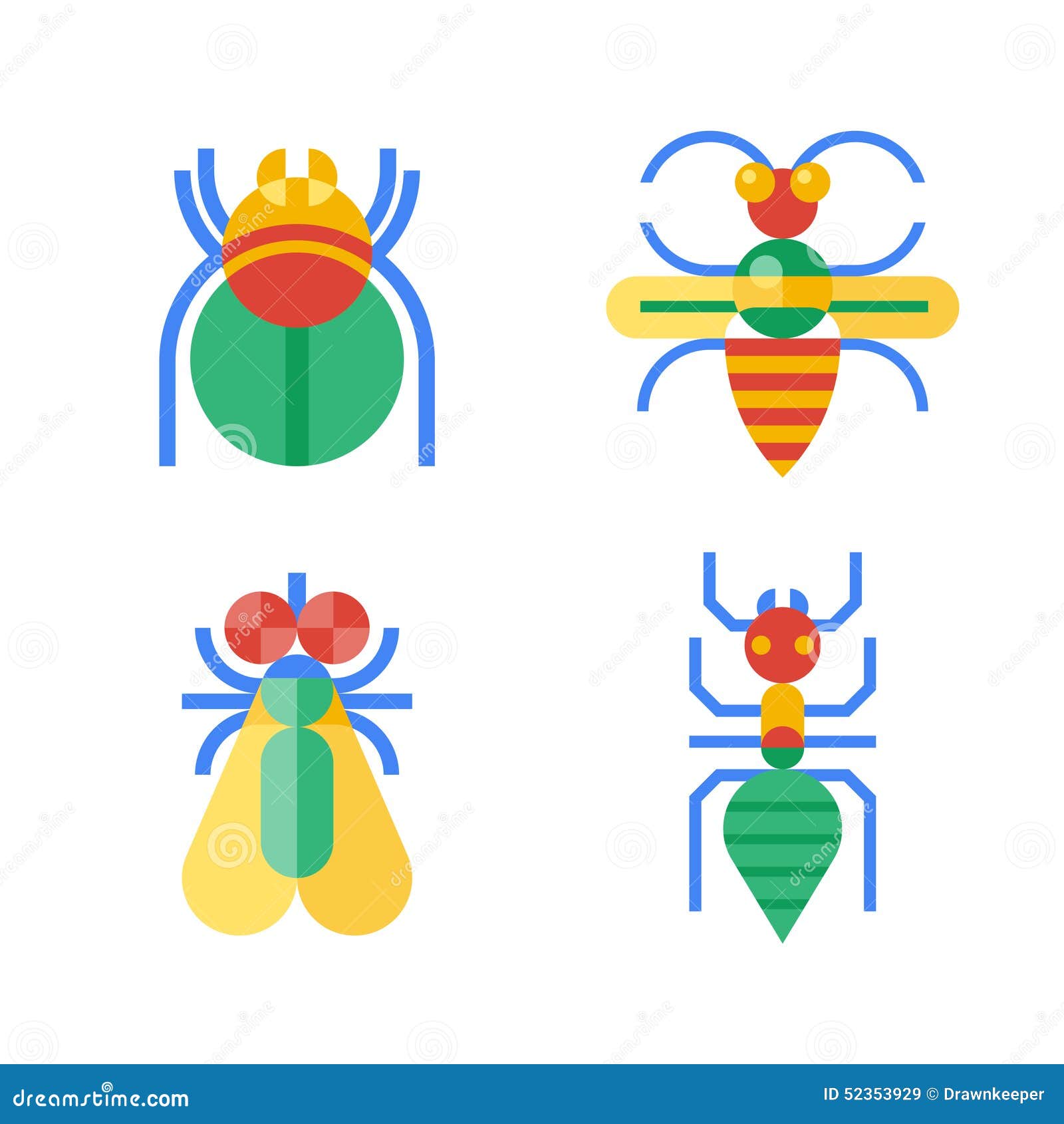 Four Abstract Colored Insects. Stock Vector - Illustration of icons ...