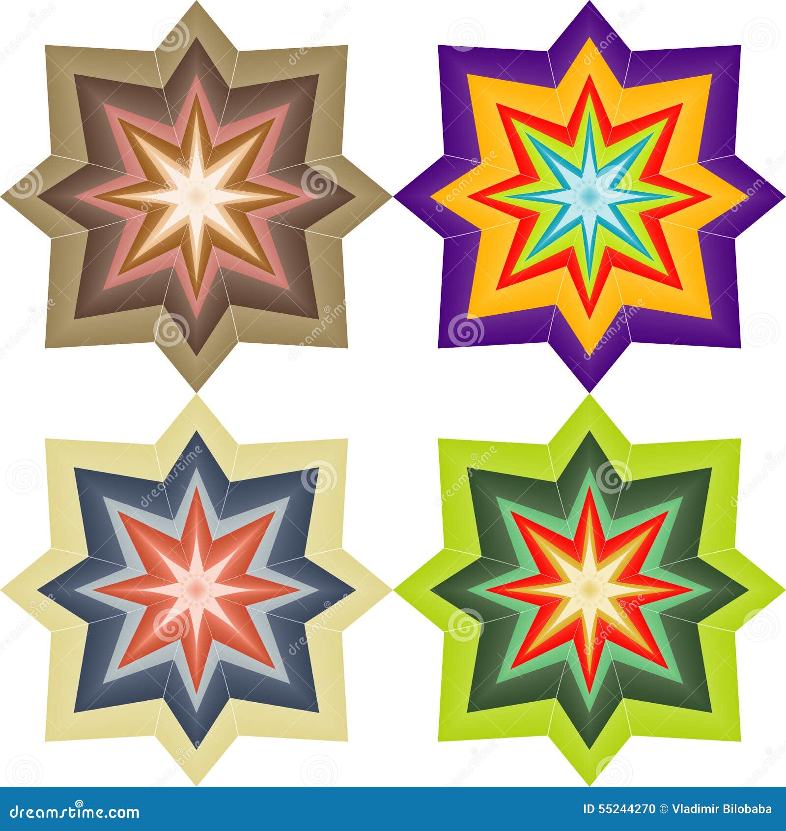 Four Abstract Colored Symmetric Star Stock Vector - Illustration of ...