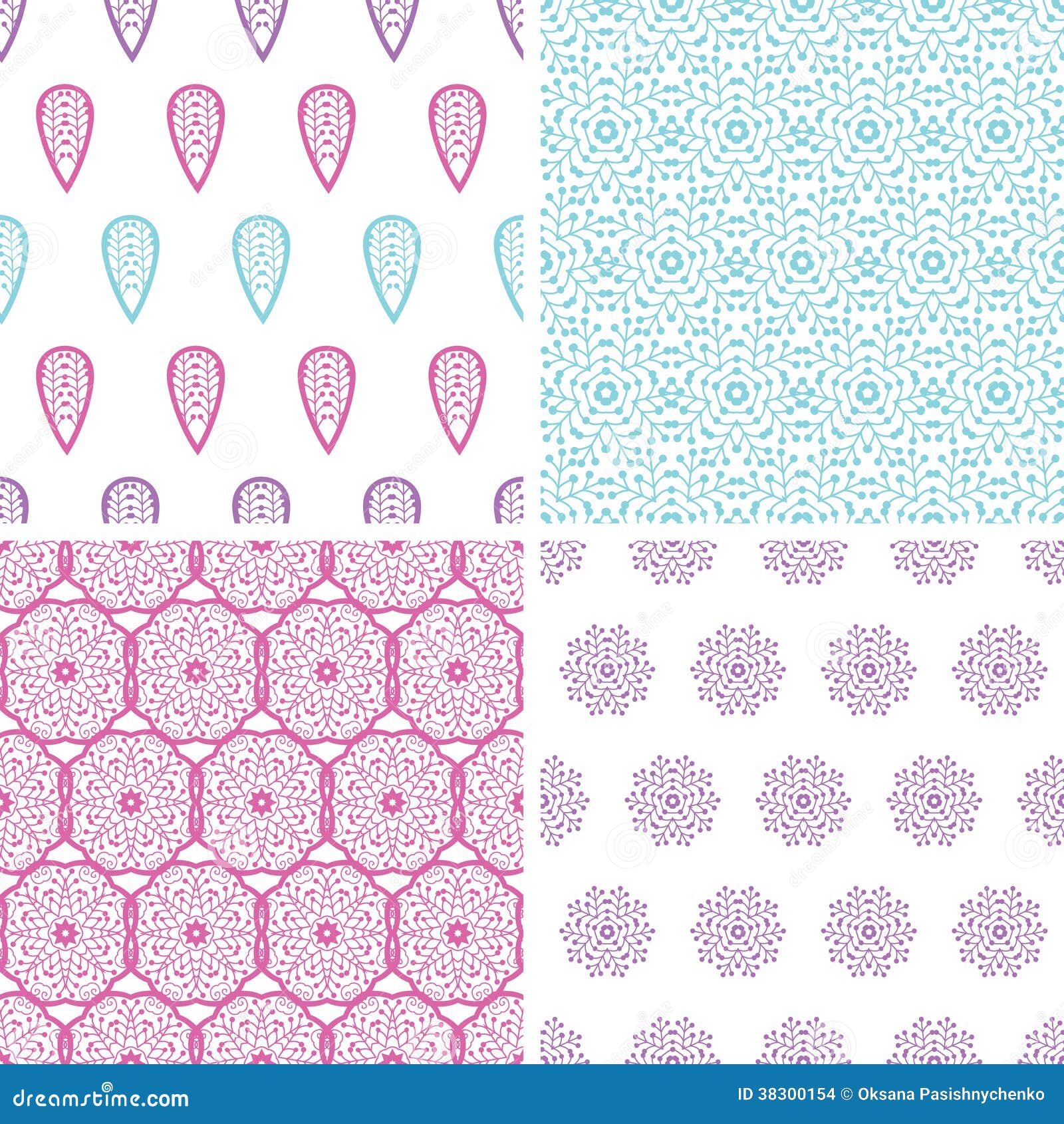 Four Abstract Feather Motives Seamless Patterns Stock Vector ...