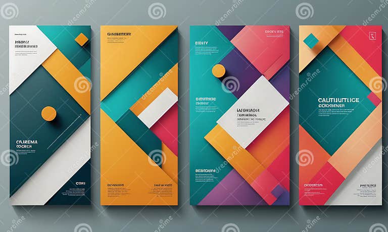 Four Abstract Posters with Geometric Shapes in Various Colors and ...