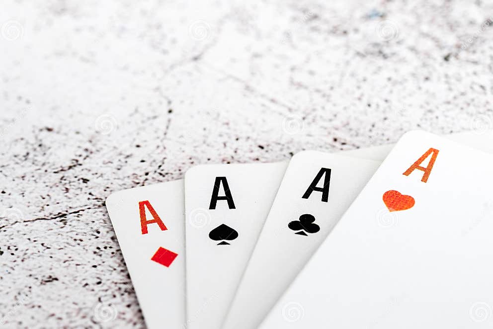 Four Aces of Different Suits Isolated on White Background Macro View ...