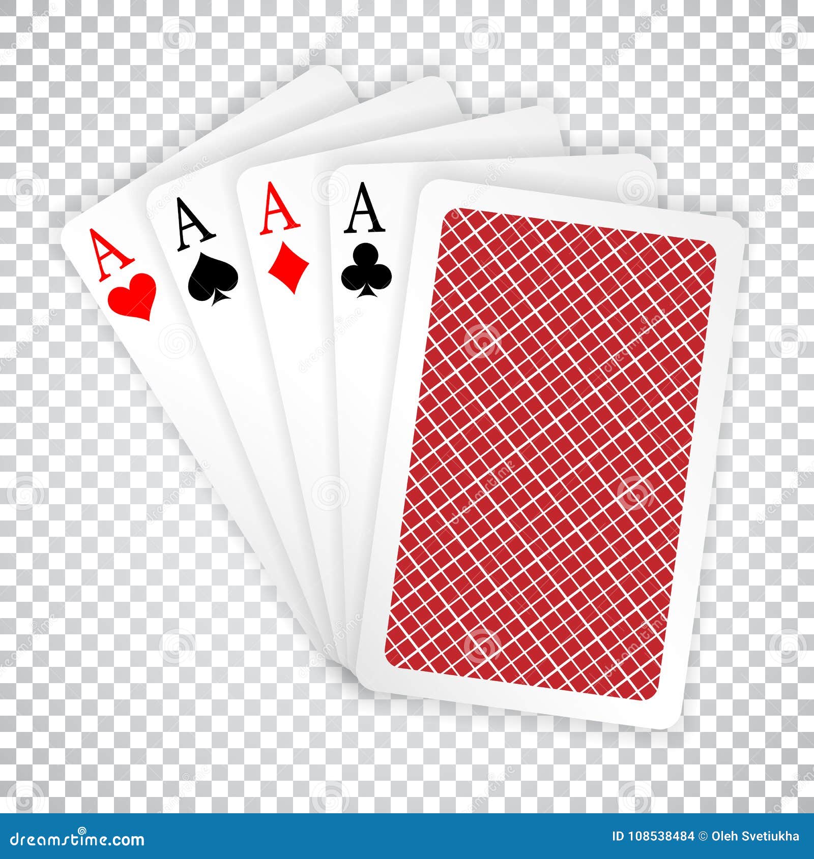 Four Aces in Five Card Poker Hand Playing Cards with Back Design ...