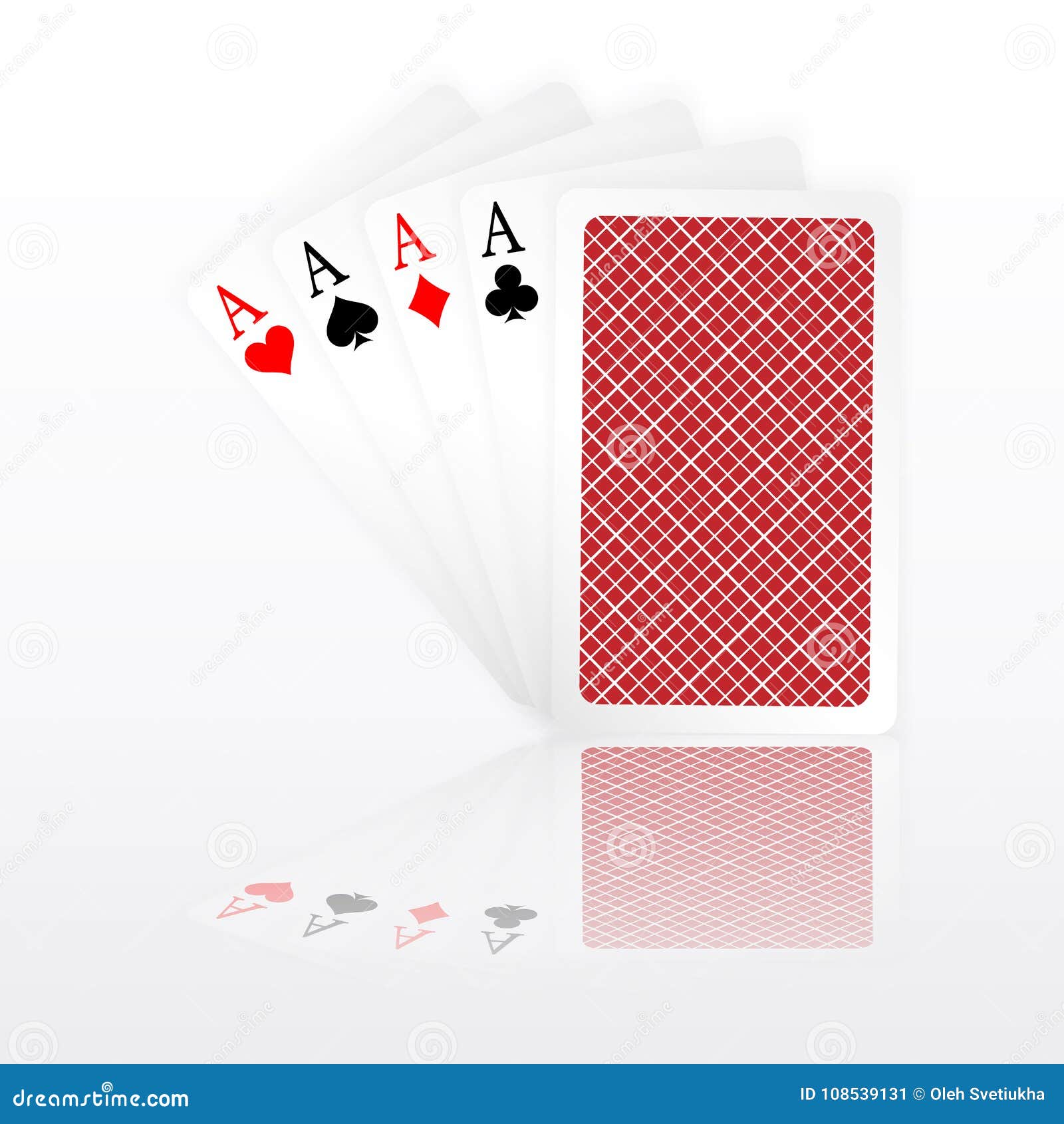 Four Aces In Five Card Poker Hand Playing Cards With Back Design ...