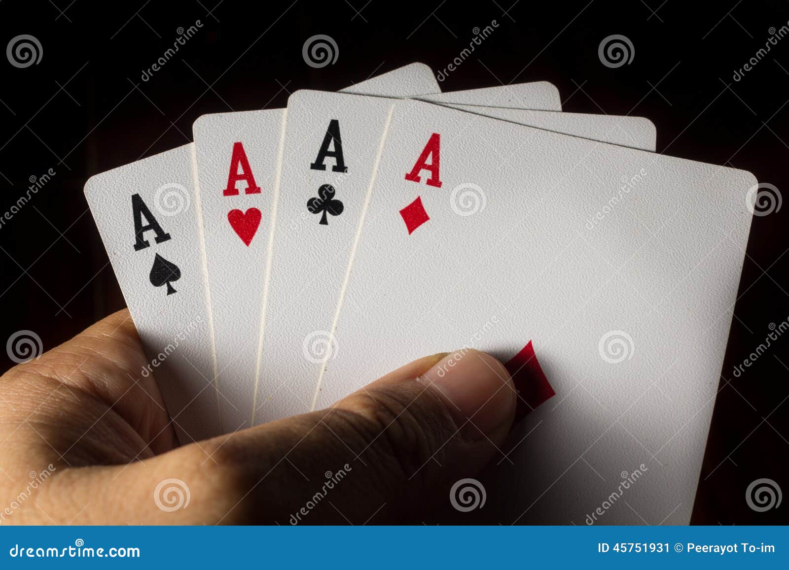 Four Aces in Hand for Play Gamble. Stock Image - Image of leisure ...
