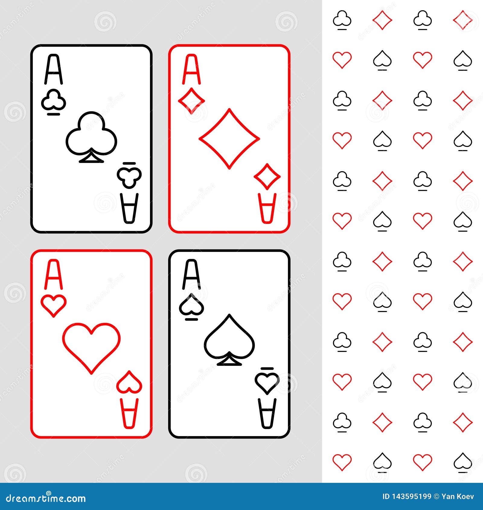 Four Aces Playing Cards Minimal Linear Style Illustration. Stock Vector ...