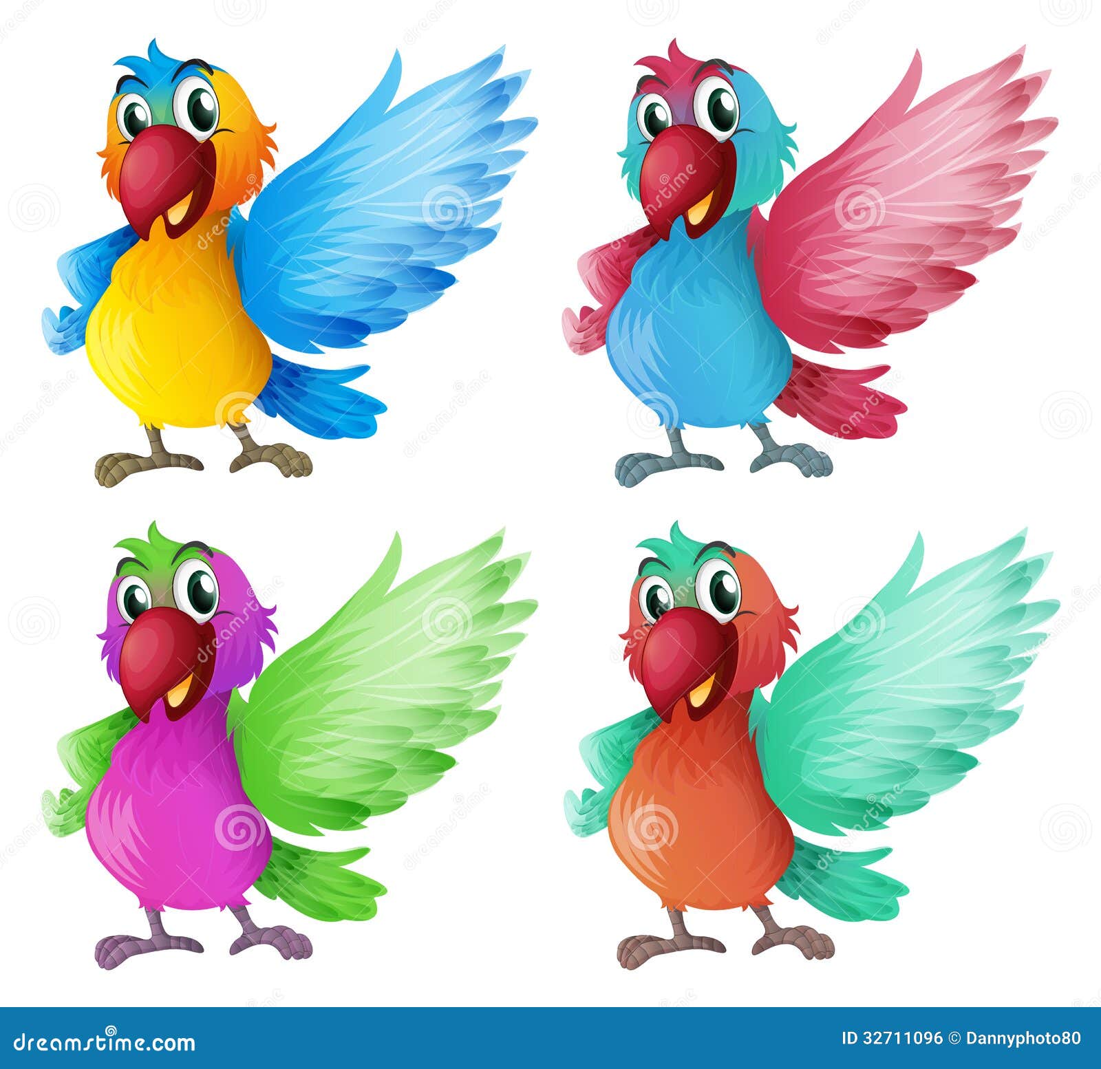 Four adorable parrots stock vector. Illustration of blue - 32711096