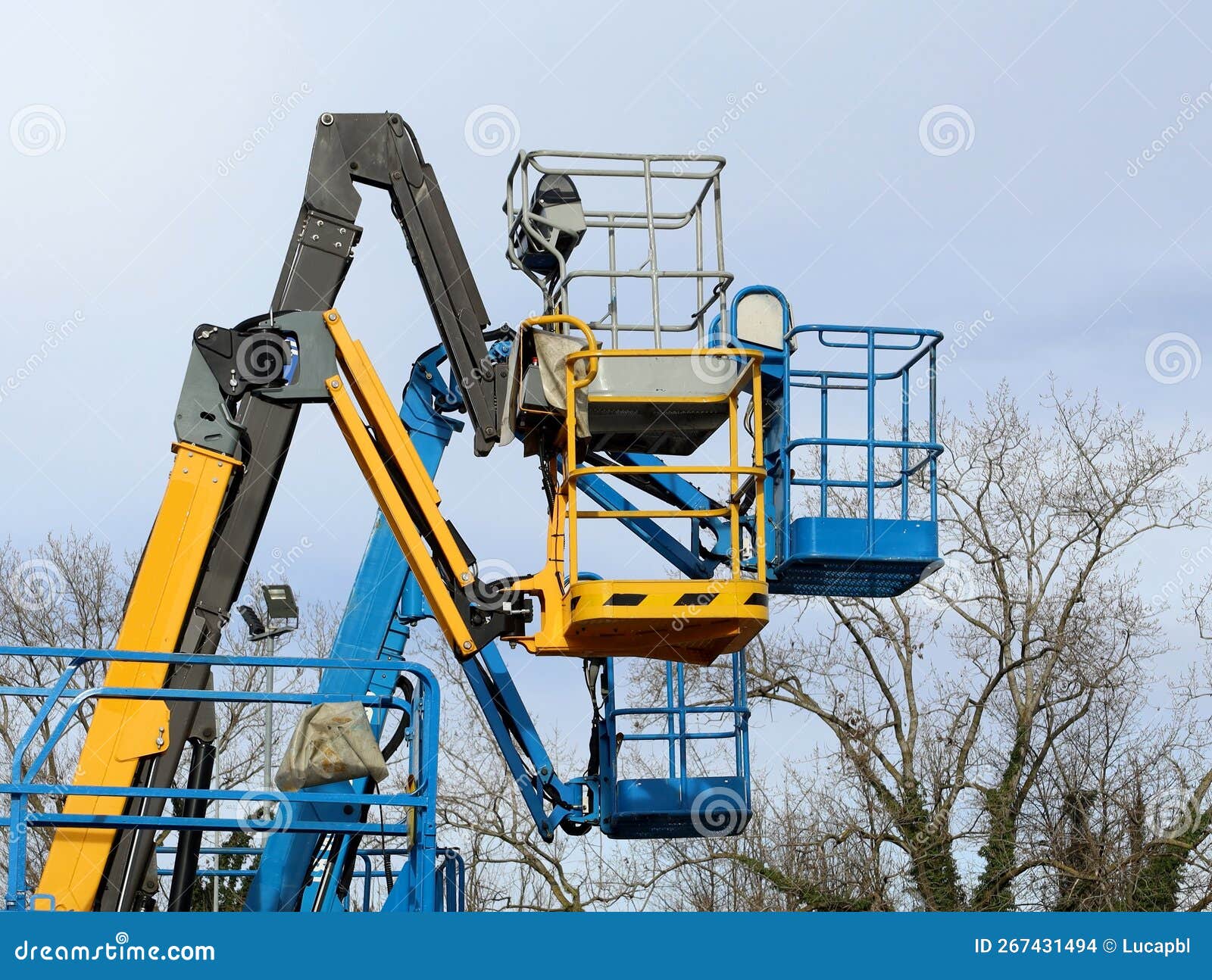 Aerial Working Platform, Buckets And Forklift Telescopic Boom. Stock ...