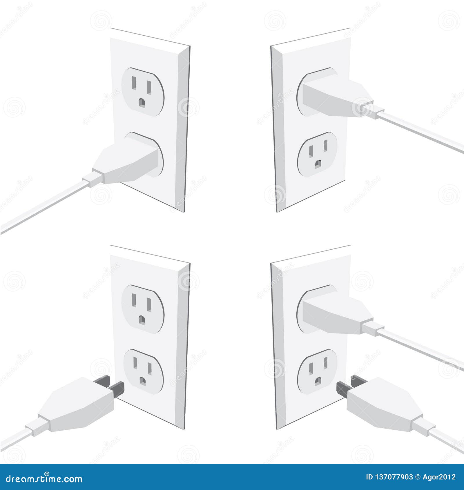 Four American Abstract Wall Outlets with Two Inputs and Plugs Stock ...