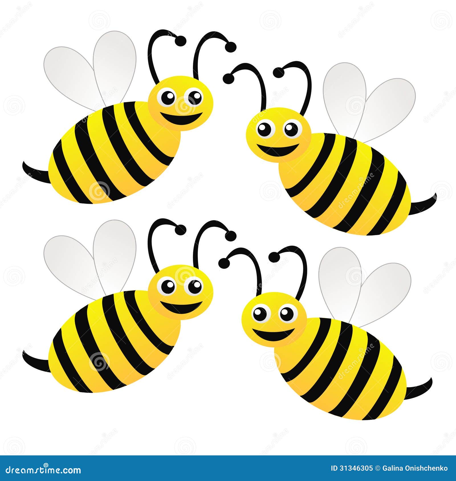 Four Amusing Drawn Bees On A White Background Royalty Free Stock Photo ...